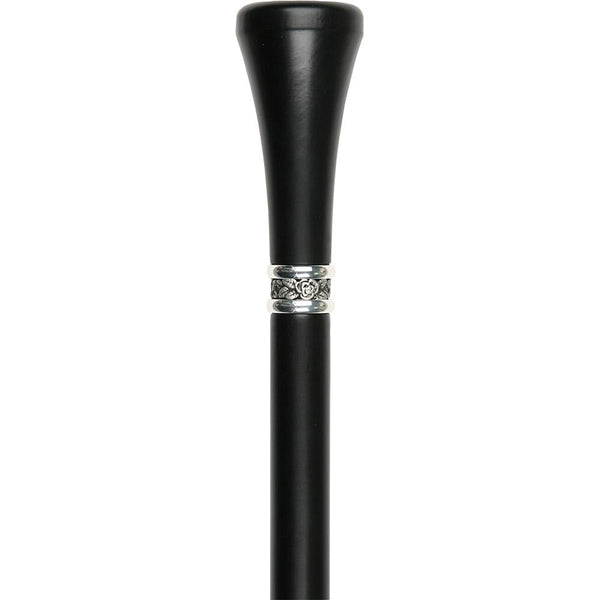 Personalized Stainless Steel Flat-Top Knob Cane: Black Wooden Shaft