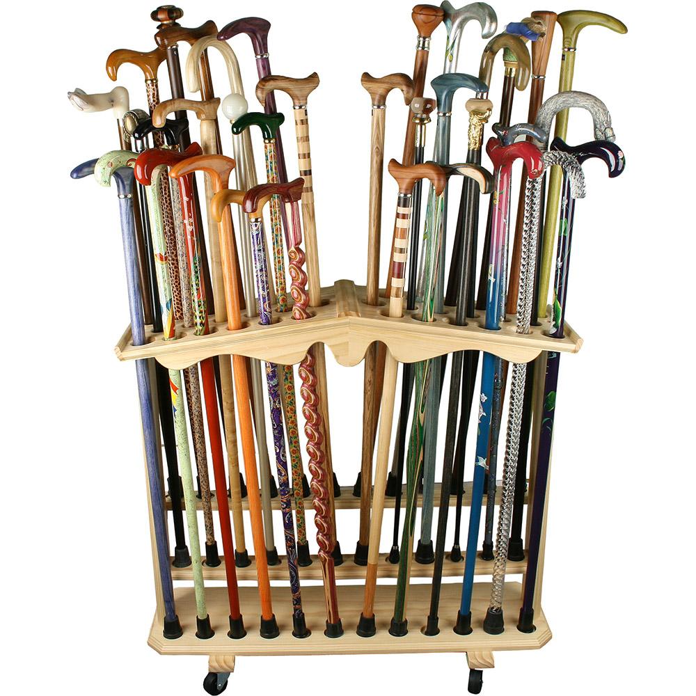 Premium Wood Large Walking Cane Stand, Pine Wood - Holds 36