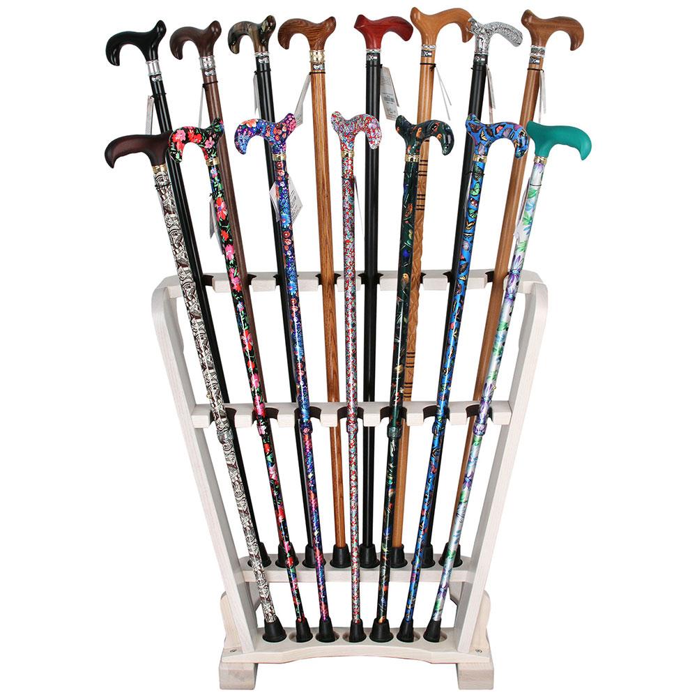 White Ash Wood Cane Stand: Flush Wall Design with Logo