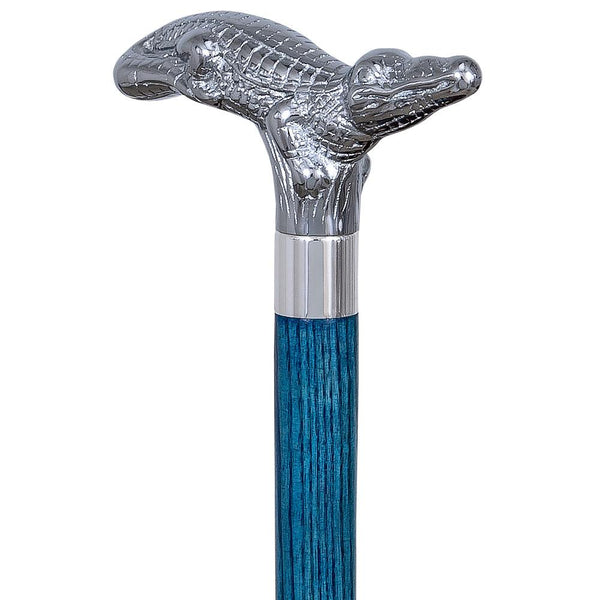 Chrome Plated Alligator Handle Walking Cane w/ Custom Color Stained