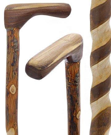 Elegant Spiral & Natural Bark Cane: Hickory & Walnut Craft